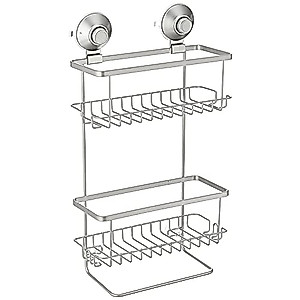 iDesign Everett Metal Push Lock Suction Shower Caddy, Bath Organizer Holds Shampoo, Razors , Conditioner, Soap, 9.1" x 4.53" x 3.63", Satin