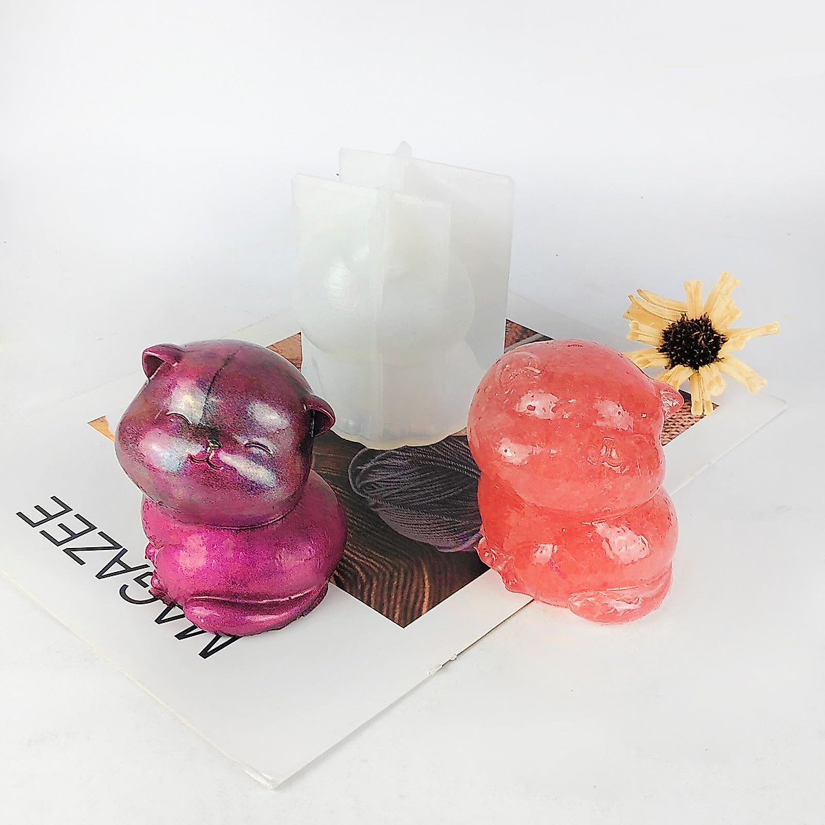 LIANXUE Small Cat Resin Molds 3D Animal Silicone Candle Moulds Handmade Crafts Resin Casting Molds DIY Decorating Art Tools Silicone Rubber