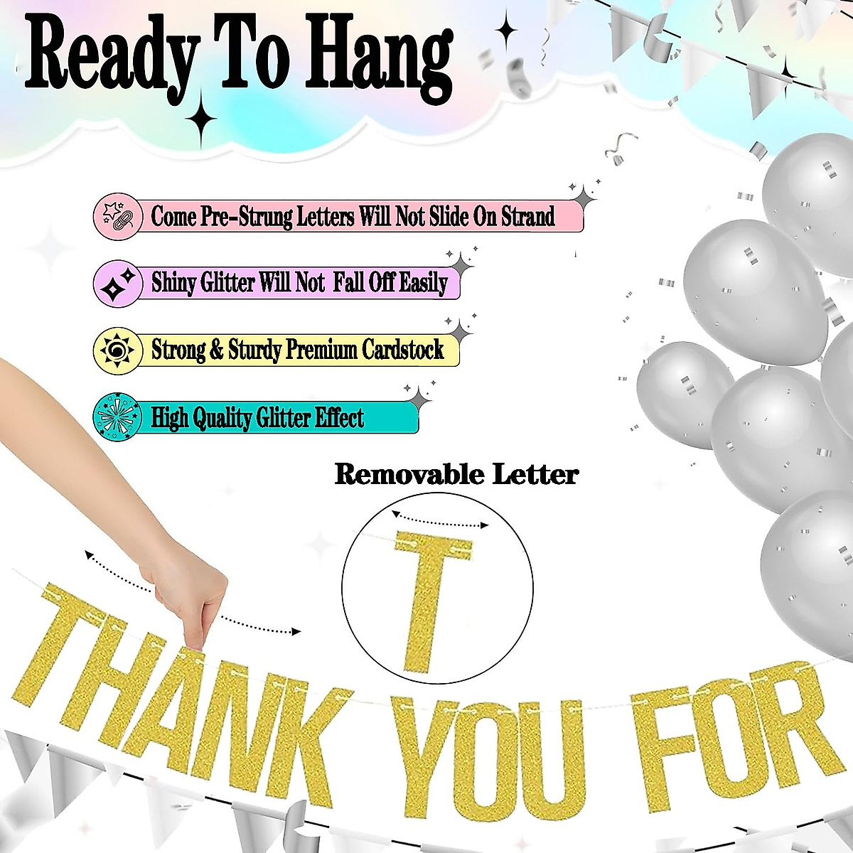 Pre-Strung Thank You for Being Awesome Gold Glitter Banner,NO NEED DIY Cute Banner Sign with 2PCS Hanging Circle Dot Streamer for Graduation Retirement Going Away Office Work Job Change Goodbye Party