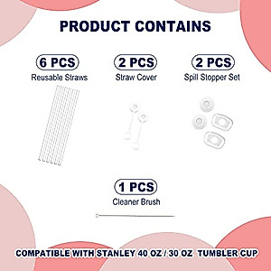 3-in-1 Stanley Cup Accessories, 6 Reusable Straws, 2 Straw Cover Caps, 2 Spill Stoppers Set, Compatible With Stanley 40 Oz Tumbler With Handle & 30 Oz Stanley Tumbler Cups for Replacement & Leak Proof
