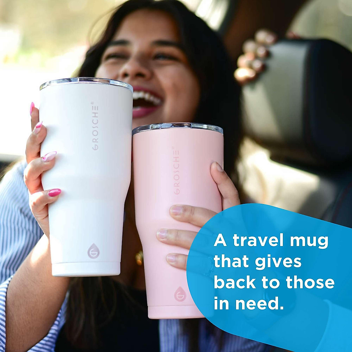 GROSCHE Yukon 30 oz Insulated Coffee Mug with Lid - Durable Travel Mug, Stainless Steel Tumblers, Vacuum Insulated Coffee Tumbler for Hot or Cold Beverages - CREAM WHITE