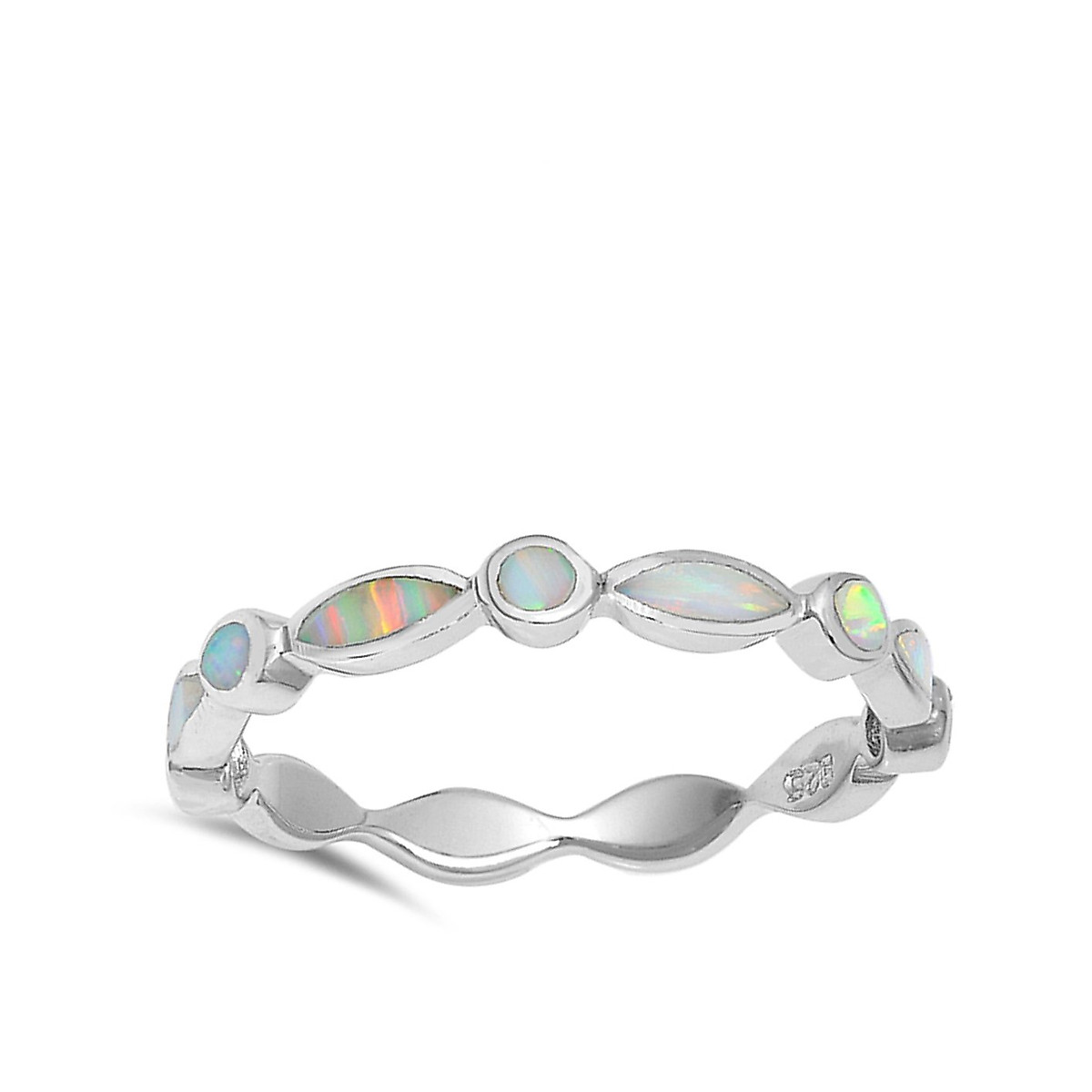 Eternity White Simulated Opal Stackable Ring New .925 Sterling Silver Band Size 6