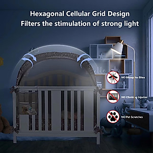 ZXPLO Baby Safety Crib Tent Infant Pop up Mosquito Net Nursery Bed Canopy Netting Cover - Keep Baby from Climbing Out with Hanging Diaper Storage Bag (Dark Gray)