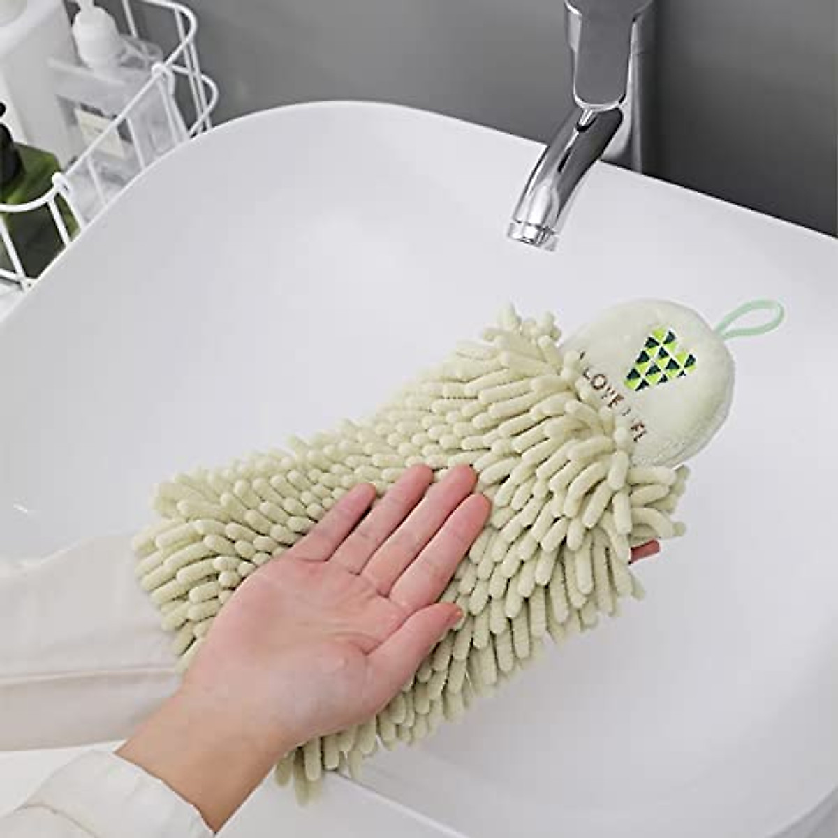 4pcs Hanging Hand Towels for Bathroom, Chenille Hand Towel with Hanging Loop Quick-Drying Microfiber Towel for Kitchen
