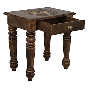 SAVON Wooden Side end Table Square Art Deco Carved