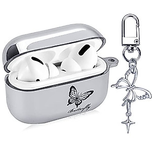 Cute AirPods Pro Case with Beautiful Butterfly Pendant Keychain, Soft Protective Electroplating Cover for AirPods Pro Case