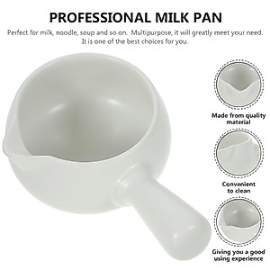 Luxshiny Ceramic Milk Pot, Butter Warmer with Handle Mini Saucepan Ceramic Mini Milk Pan for Kitchen Home (White)