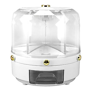Rice and Grain Storage Container, 6KG Capacity 6 Grid Rice Dispenser, 360° Rotatable Food Storage Container, One Click Button Dry Food Storage Box Rice Bucket for Cereal, Grain, Beans(White)