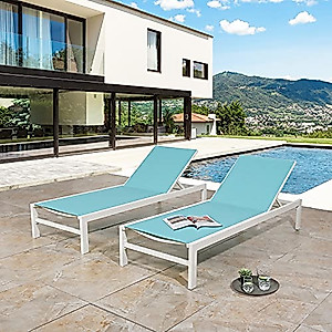 Iwicker Patio 2-Pieces Aluminum Chaise Lounge Chairs Adjustable Outdoor Mesh Fabric Reclining Lounge Chairs with 5-Position Backrest, Turquoise