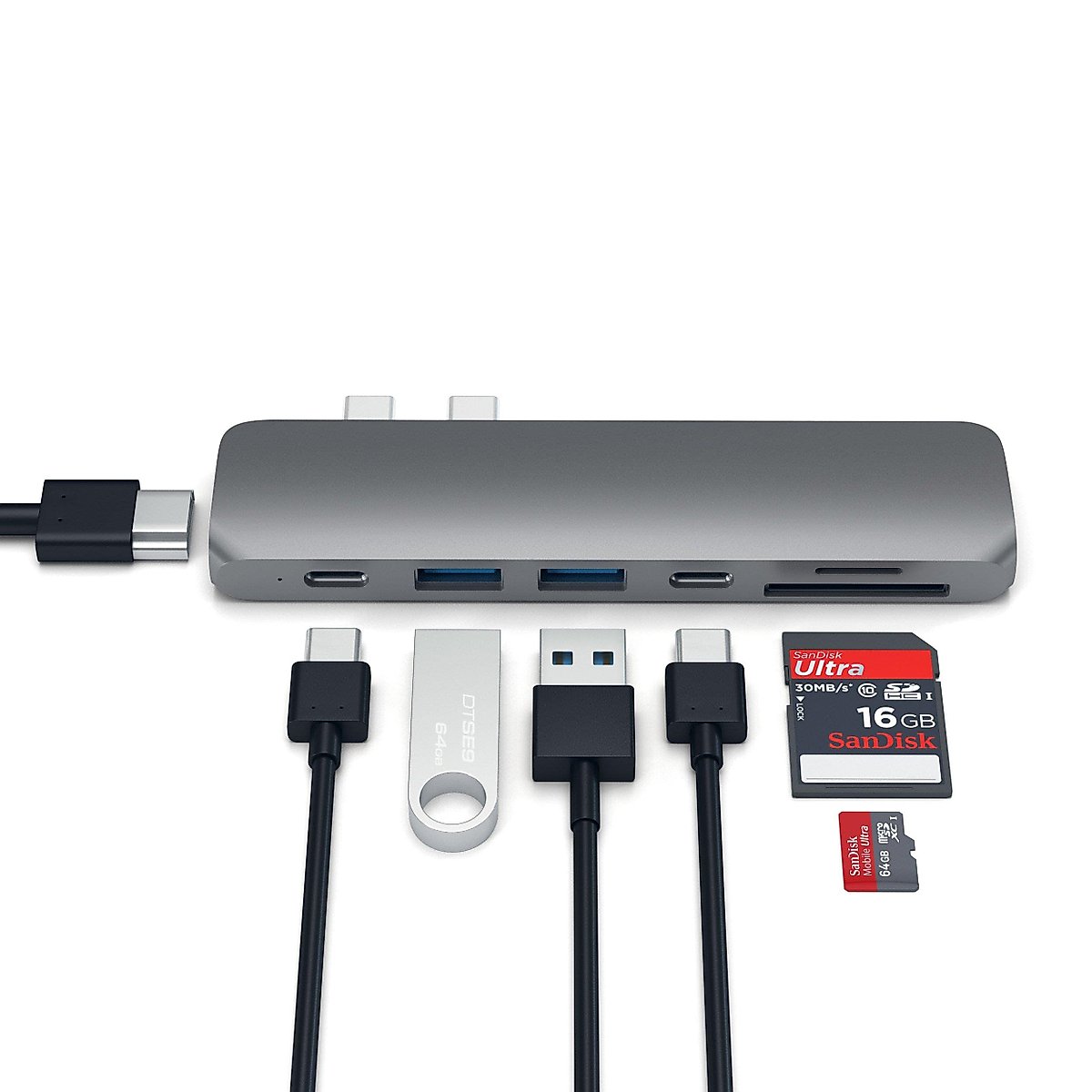 Satechi USB C Hub Adapter, USB C Dongle 7 in 1, USB C with 4K HDMI, 87W USB C PD Charging, USB C Data, 2 USB-A Data, Micro/SD Card Readers, for MacBook Pro/Air M1 M2 M3 M4 - Space Gray