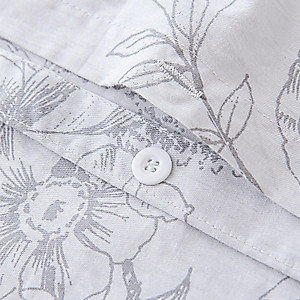 ALEISSEL 100% Natural Cotton 3pcs Floral Duvet Cover Sets-Grayish White Duvet Cover with Gray Luxurious Flowers & Branches Pattern,Botanical Comforter Cover Sets with Button Closure(King,Botanical