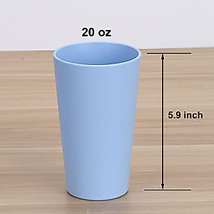 LuckyZone Wheat Straw Unbreakable Cup | 20 oz Reusable Water Drinking Glasses Sets of 5 | Lightweight Stackable Tumbler for Kitchen Outdoor | Dishwasher Safe, BPA Free and Eco friendly (20 oz)