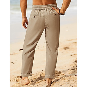 iWoo Mens Elastic Waist Drawstring Pants With Pockets Beach Linen Pants Men Dk Xxl