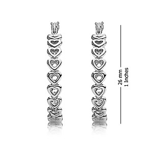 LeCalla Sterling Silver Heart Hoop Earrings Jewelry Rhodium Plated Love Heart Linked Hoop Earring for Women