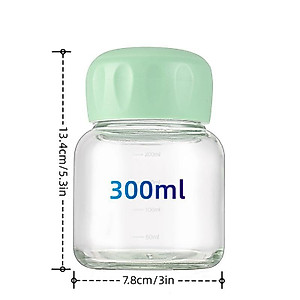 Hovico 3Pack 10oz Glass Jar with Screw Lid Leakproof Overnight Oats Container,with Measurement Marks Portable Mason Jars,for Cereals Milk Fruit Condiment Dressing Sauce Snacks Juice