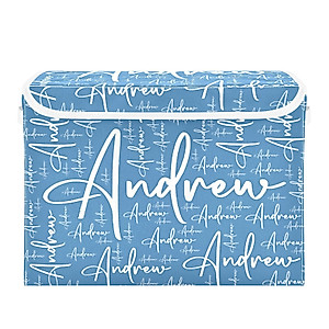 Steel Blue Custom Storage Bins with Lid Foldable Personalized Storage Basket Box with Handle Shelf Basket Closet Organizer for Book Office Home