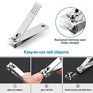 Nail Clipper for Ingrown and Thick Nail, Stainless Steel Sharp Curved Blades & Anti-Slip Handle, Professional Nail Cutter for Men, Women and Seniors (Red),10-in-1