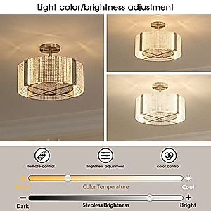 Zhizenl Ceiling Fans with Lights, Crystal Modern Flush Mount Ceiling Fan with Remote Control, Dimmable LED 6 Wind Speeds Low Profile Caged Ceiling Fan with Light for Bedroom Living Room