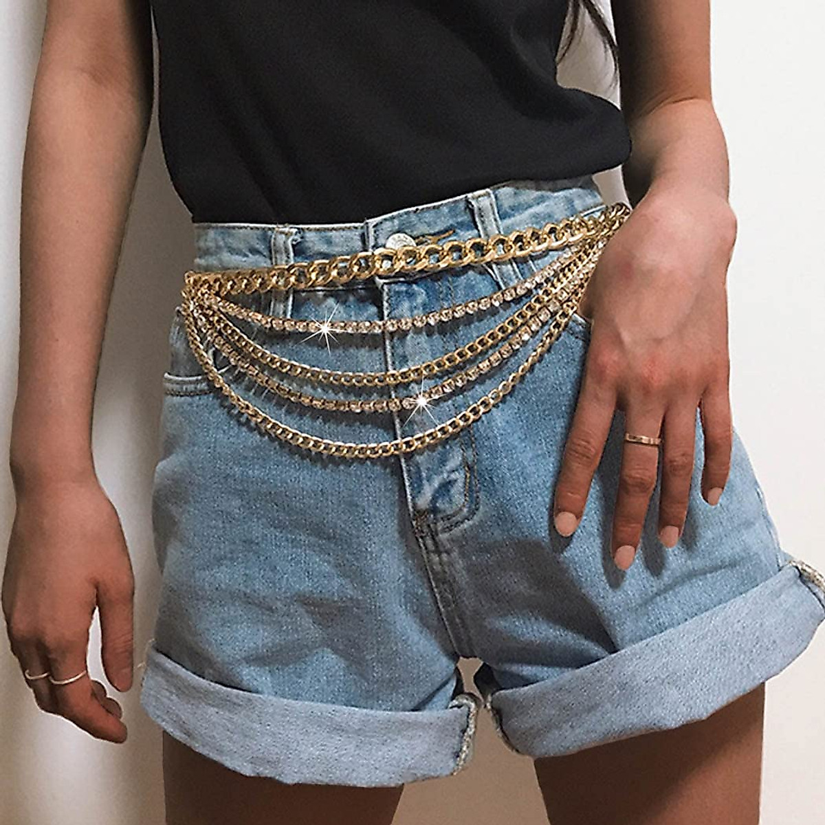 Cosydays Rhinestone Waist Chain Gold Metal Belt Layered Body Chain Crystal Belly Chain Party Sexy Body Jewelry for Women and Girls