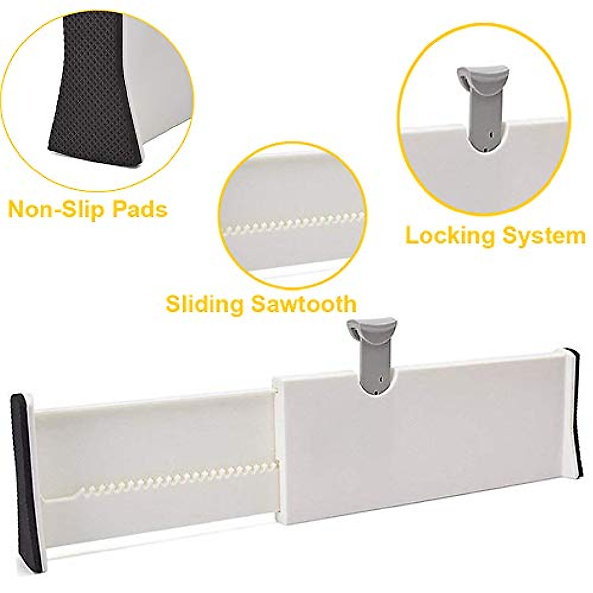 Xavnia Drawer Divider Organizers 6 Pack, Adjustable Separators High Expandable from 11-17 Inches for Bedroom, Closet, Baby Drawer, Office Desk, Kitchen Storage