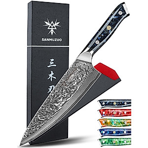 SANMUZUO Chef Knife - 8 inch - Xuan Series - VG10 Damascus Steel Kitchen Knife - Resin Handle (Starry Black)