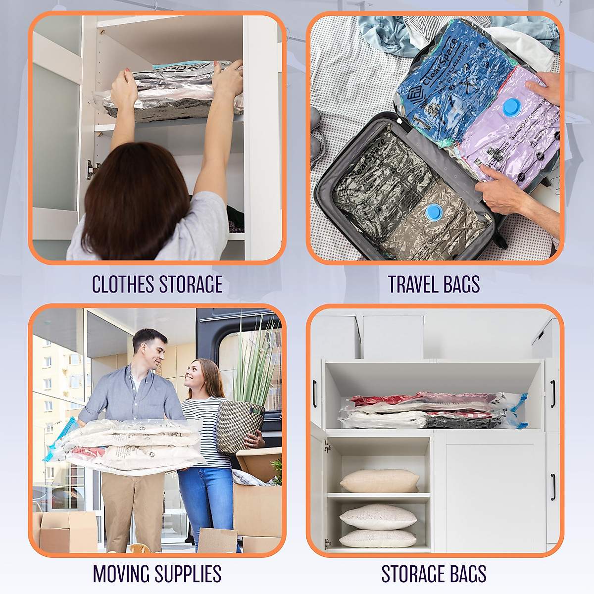 ClearSpace Vacuum Storage Bags, Space Saver Bags – 10 Jumbo Vacuum Seal Bags for Clothing, Blanket Storage, Clothes Storage – Vacuum Sealer Bags, Storage Bags or Travel Bags, Hand Pump Included