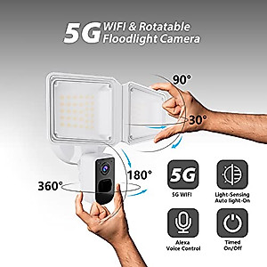 NGTeco Outdoor Security Floodlight Camera 4400LM, 1080P HD Color Night Vision 2.4G/5G WiFi Flood Light Camera with Siren, PIR Motion Detection, IP65 Waterproof,Hardwired C7100