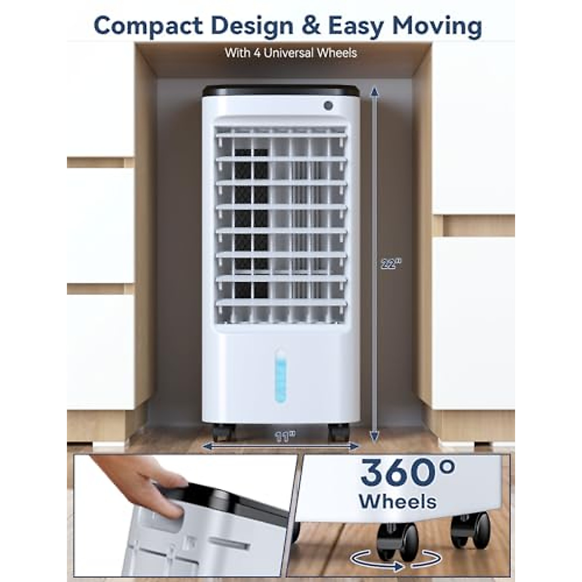 3-IN-1 TEMEIKE Swamp Cooler Air Conditioner, Evaporative Air Cooler w/ 4 Modes & 3 Speeds, 12H Timer & Remote & Dual Water Tank, 65° Oscillating Air Conditioner Portable for Room Bedroom Home Indoor