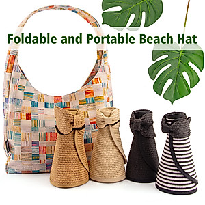 MAYLISACC Straw Sun Visor Hats for Women UPF50+ with Large Wide Brim, UV Protection Packable Floppy Beach Sun Hat Vicera Mujer Khaki