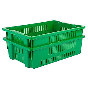 Hudson Exchange 20 x 13 x 5.6" (4.5 Gallon) Agricultural Nest and Stack Vented Crate Handled Storage Container Tote, Green (4 Pack)
