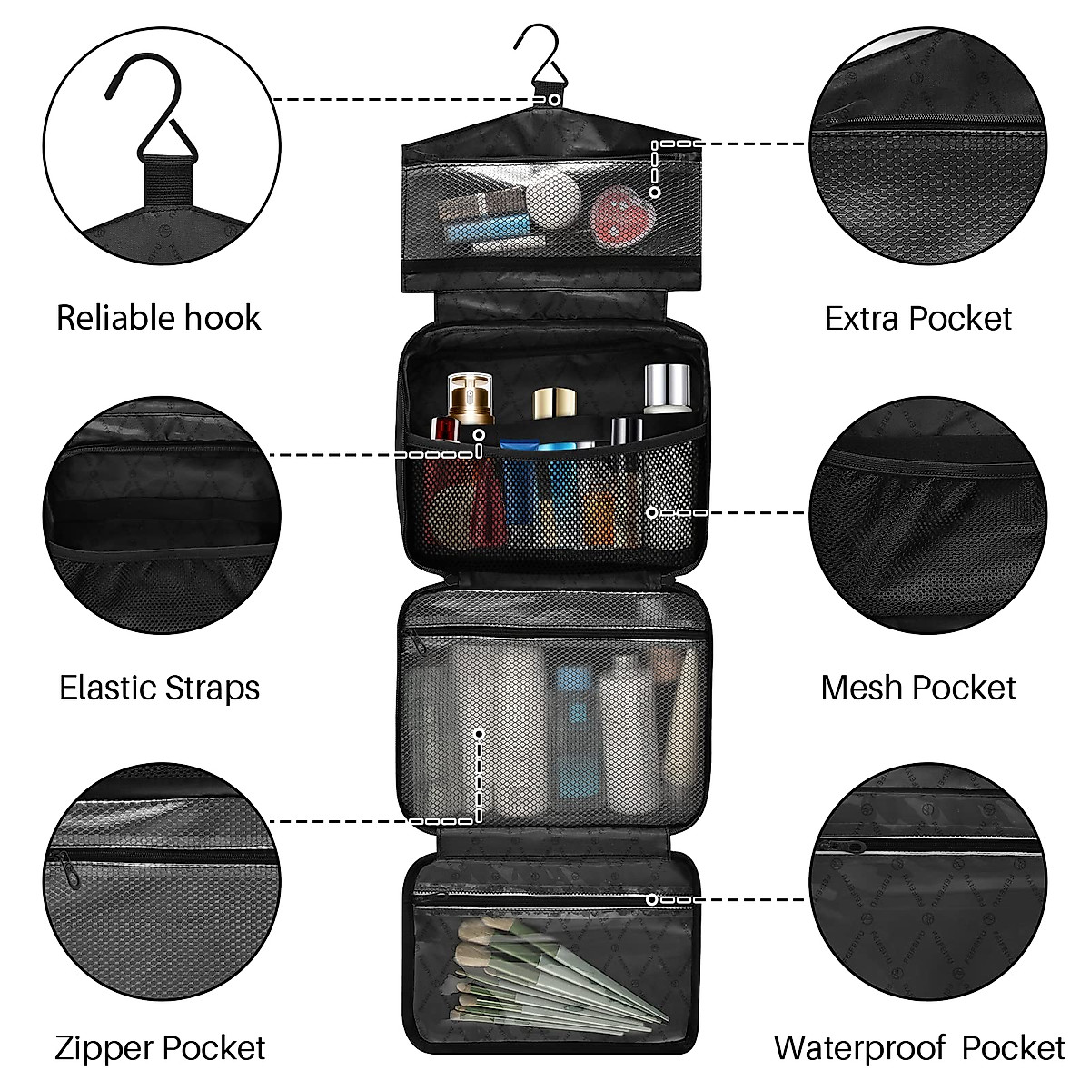 Vnurnrn Bbaroque Damask Large Travel Toiletry Bag for women Makeup Organizer Bag with Hanging Hook Shower Bag for Traveling Electric Shaver Brush