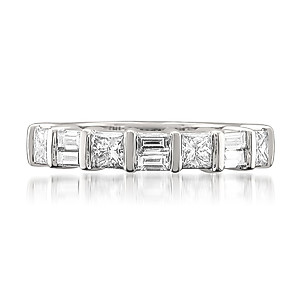 14k White Gold Princess-Cut & Baguette Diamond Bridal Wedding Band Ring (1 cttw, I-J, I1-I2), Size 7.5