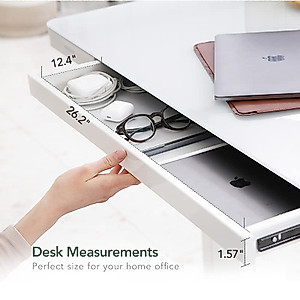 FLEXISPOT EG8 Glass Electric Standing Desk with White Cabinet 48" Adjustable Stand Up Desk Quick Install Home Office Table with Storage Drawer Charging USB Port (Tempered Glass + White Frame)