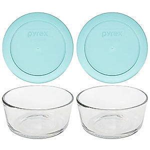 Pyrex (2) 7200 Glass Bowls & (2) Pyrex 7200-PC Jade Dust Lids