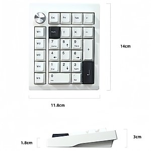 FKZ GMK26 Mechanical Numpad,Gasket QMK/VIA Macro Numeric Keypad Hot Swap Wireless 2.4G/BT5.0/Wired USB-C RGB Backlit 26 Keys Mini Protable Number Keyboard Programmable for Win/Mac/Gaming (White)