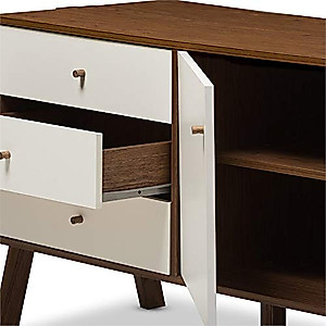 Baxton Studio FP-6780-Walnut/White TV Stand, 18.8LX65.4WX25.78H, White and Walnut