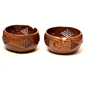 VETERIS Crafted Yarn Storage Bowls with Decorative Carved Handmade Grills - Knitting & Crochet Accessories Supplies