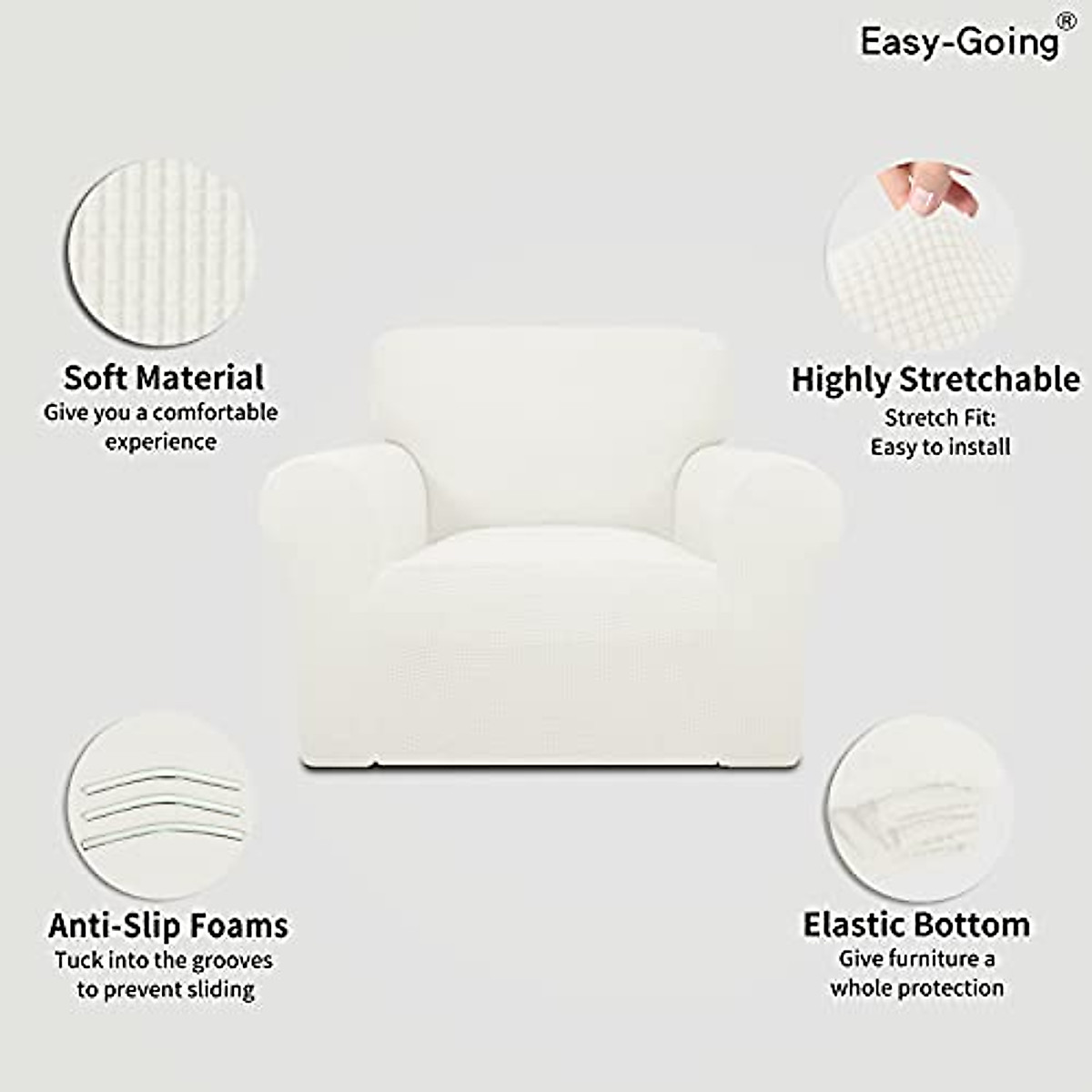 Easy-Going Stretch Chair Sofa Slipcover 1-Piece Couch Sofa Cover Furniture Protector Soft with Elastic Bottom for Kids, Pet. Spandex Jacquard Fabric Small Checks (Chair, Cream)