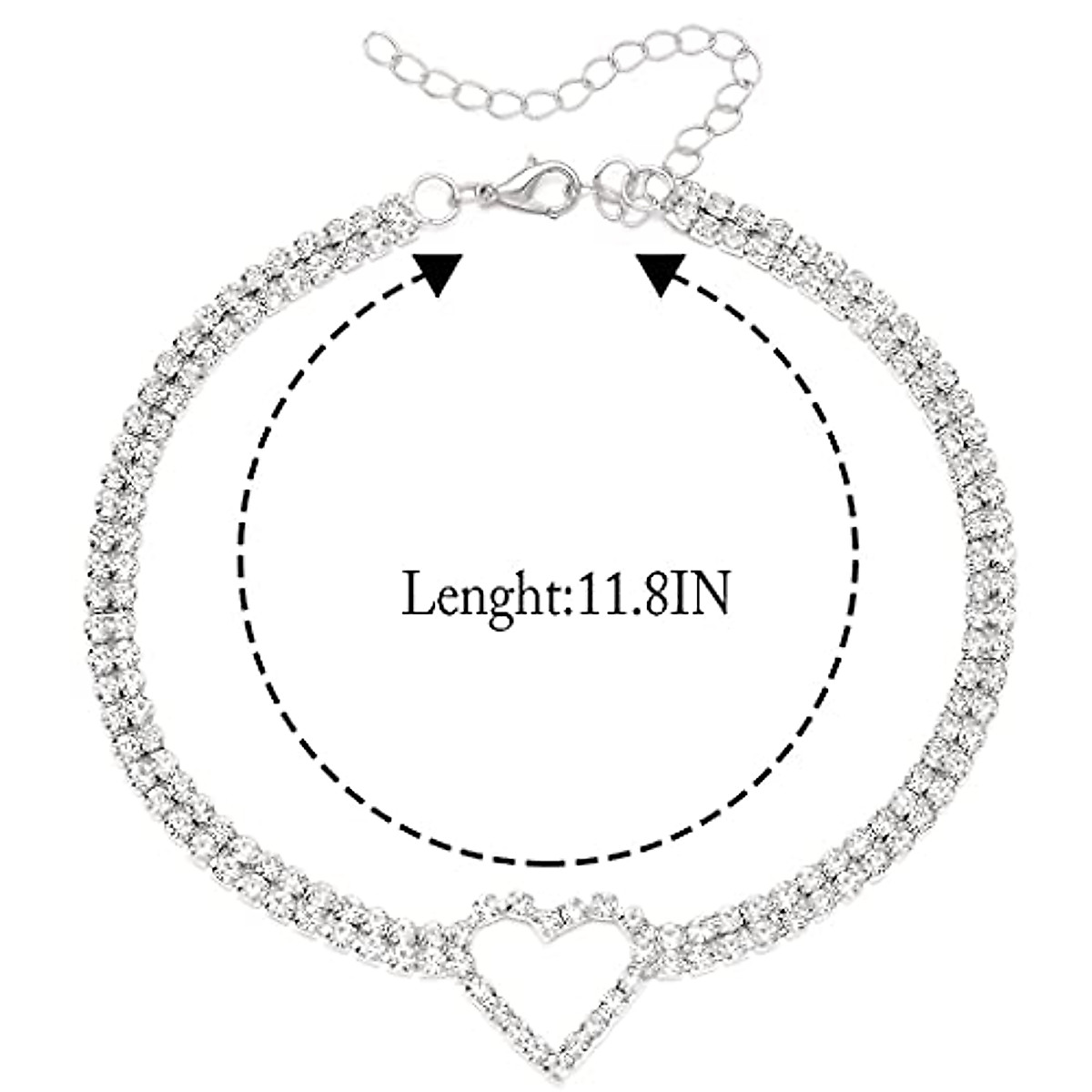 JAKAWIN Rhinestone Heart Choker Necklace Silver Crystal Neck Chokers Chain Necklaces for Women (1 Silver)