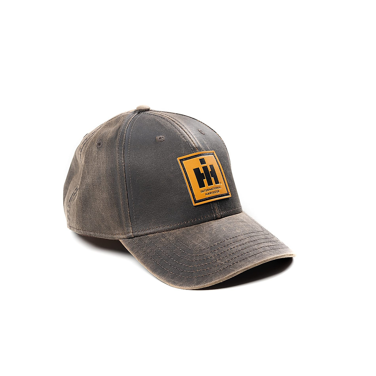 International Harvester IH Tractor Hat with Leather Emblem, Oil Distressed