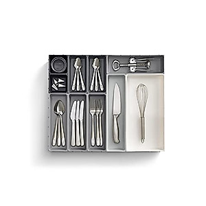 Joseph Joseph Blox Drawer Organizer, 10 Piece, Grey & DrawerStore Compact Cutlery Organizer Kitchen Drawer Tray, Large, Gray