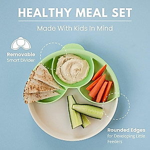Miniware Healthy Meal Set with Sandwich Plate, Divider, and Detachable Suction Foot for Baby Toddler Kids - Promotes Self Feeding | Eco-Friendly and BPA Free | Dishwasher Safe (Aqua, Aqua)