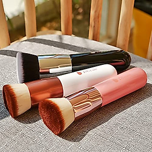 DUcare Foundation Brush for Liquid Makeup, Flat Top Kabuki Synthetic Professional Makeup Brushes Liquid Blending Mineral Powder Buffing Stippling Makeup Tools, Pink