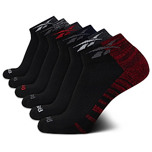 Reebok Men’s Quarter Socks – 6 Pack Cushion Quarter Cut Ankle Socks for Men - Breathable Men's Athletic Socks (Size: 6-12.5), Size 6-12.5, Red/Black