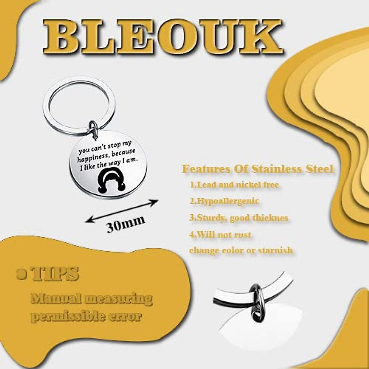 BLEOUK Hair Spray Musical Keychain Hair Spray Broadway Themed Gift Dancer Gift Motivational Quote Gift (stop my happiness)