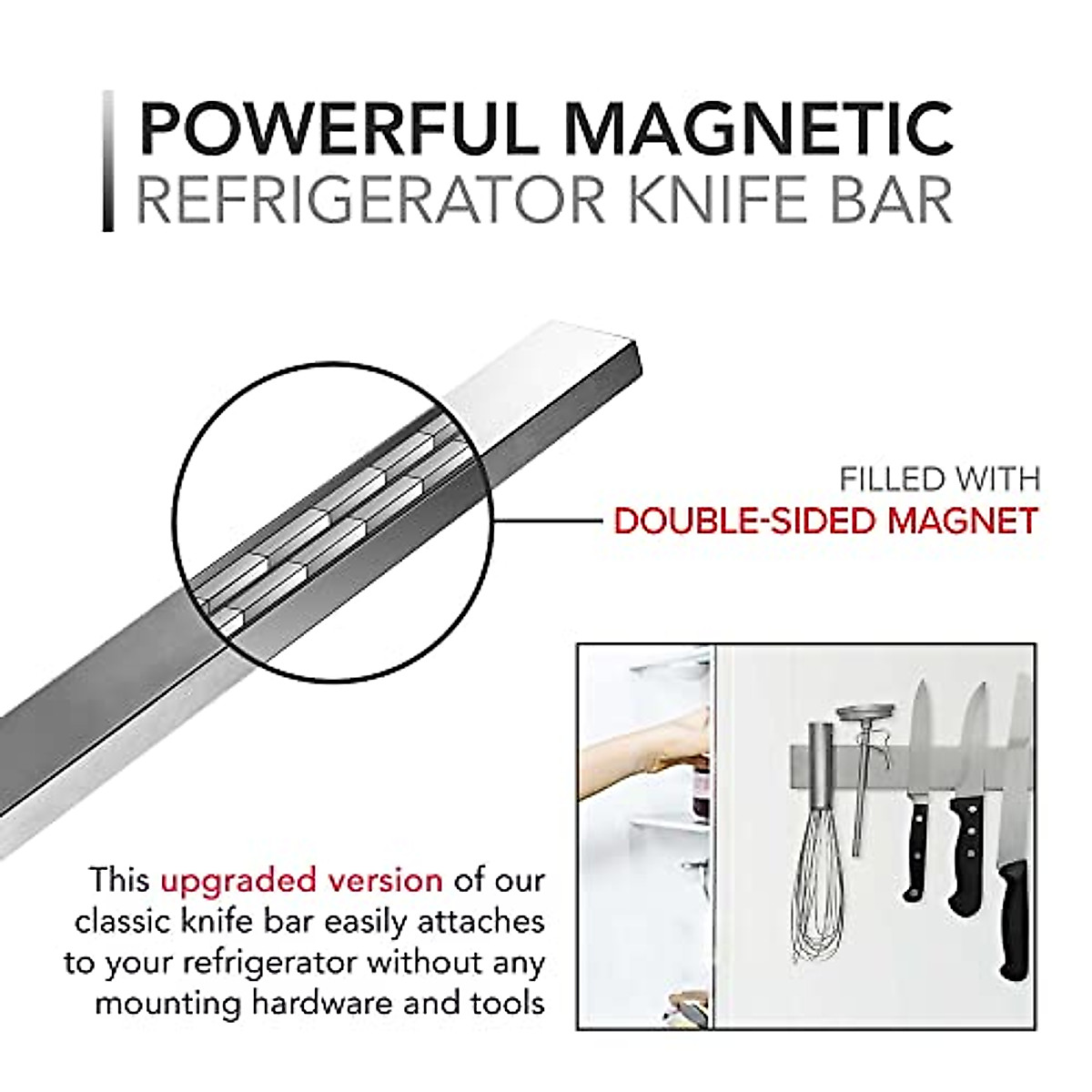 Modern Innovations 16 Inch Magnetic Knife Holder for Refrigerator, Magnetic Knife Holders for Fridge or Kitchen Wall No Drilling, Magnet Strips for Knives & Metal Utensils, Tool Rack, Stainless Steel