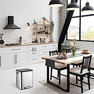 GlowSol Dual Trash Can for Recycling and Trash, 2 x 4 Gallon (30L) Stainless Steel Kitchen Trash Can with Lid and Foot Pedal, Double Compartment Garbage Can, Trash Can with Recycling Bin