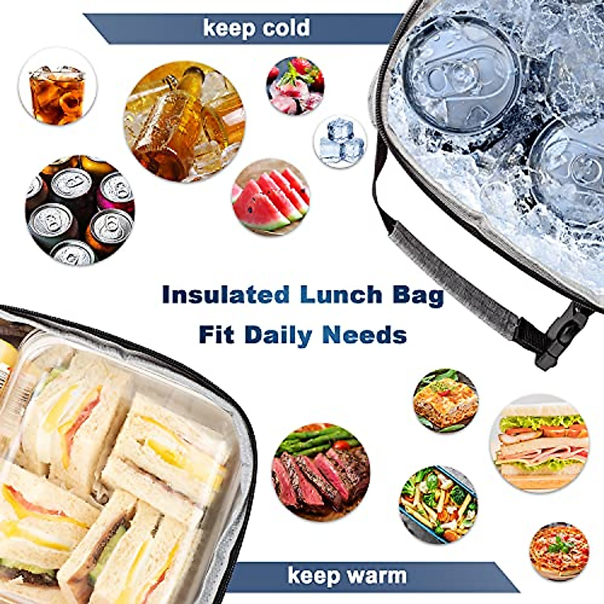 MOLYKA Lunch Bag - Insulated Lunch Box Durable Reusable Lunch Bag Adult Tote Bag for Men, Adults, Women (Gray)