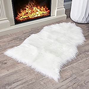 Walk on Me White Faux Fur Sheepskin Rug: Ultra Soft, Super Thick, Fluffy 2x3 Feet Pelt for Living Room, Bedroom, or Office, Acrylic, Latex, Non-Slip