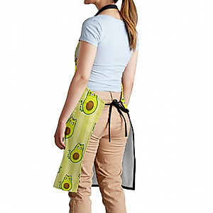Cute Avocado Cat Aprons Kawaii Animal and Fruit Cooking Kitchen Bib Apron for Women Men with 2 Pockets and Adjustable Neck Strap and Waterproof Stain Resistant Polyester Summer Apron